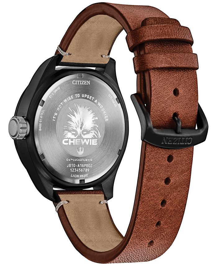 Citizen Eco-Drive Men's Star Wars Chewbacca Brown Leather Strap Watch ...