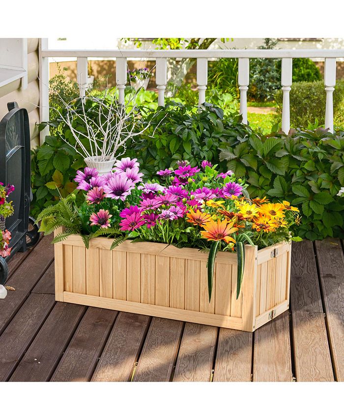 Costway Rectangle Wood Flower Planter Box Portable Raised Vegetable ...
