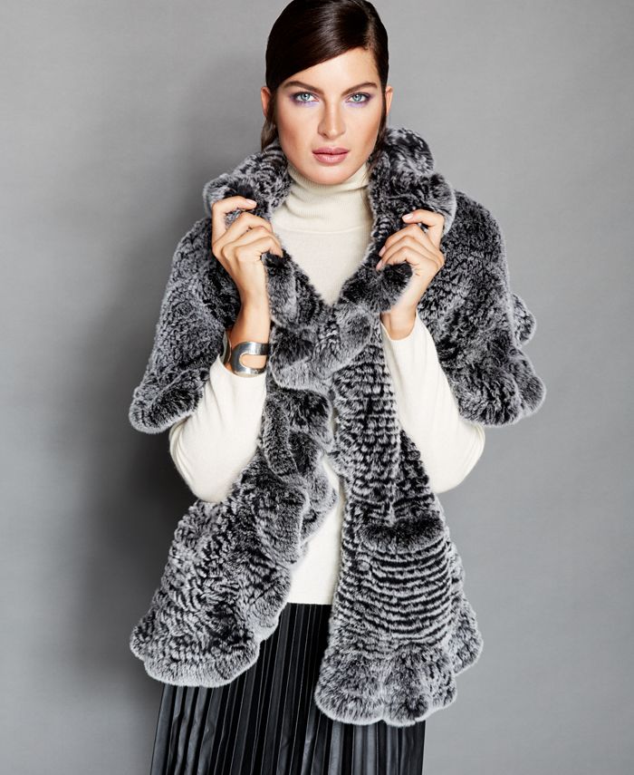 The Fur Vault Knitted Rabbit Fur Ruffled Stole - Macy's