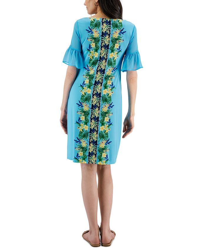 JM Collection Women's Border-Print Ruffled-Sleeve Dress, Created for ...