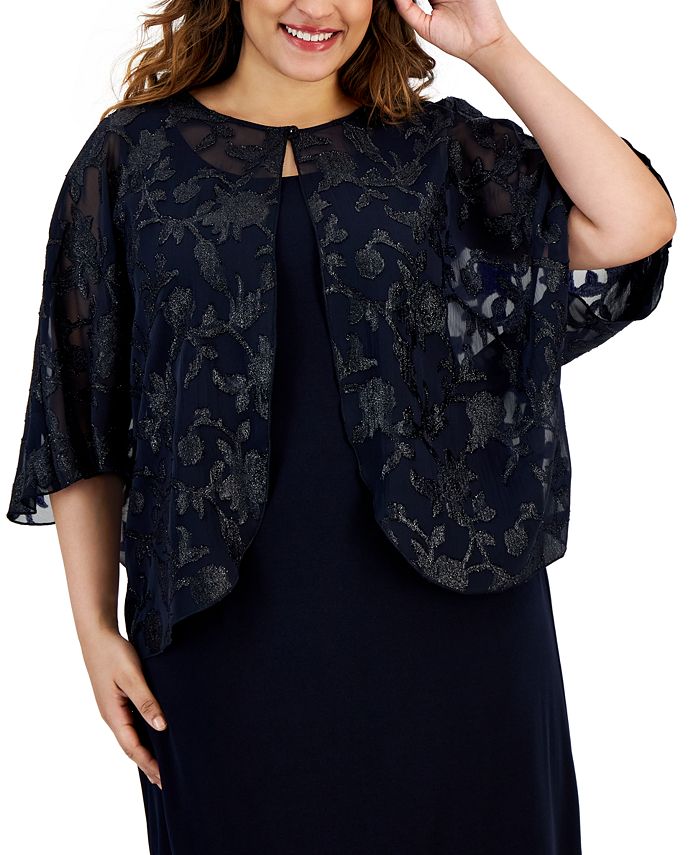 Connected Plus Size Metallic Cape Overlay Jersey Dress - Macy's