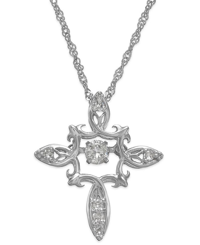 Twinkling Diamond Star Diamond Cross Pendant Necklace in 14k White Gold ...