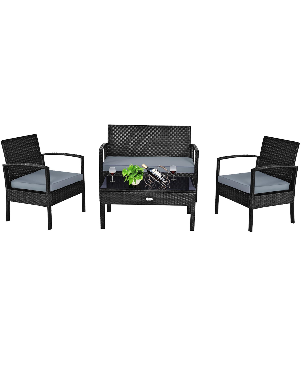 Click here for 4PCS Patio Rattan Furniture Set Garden Deck - Blac... prices