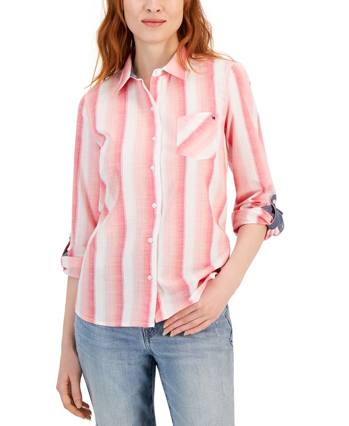 Tommy Hilfiger Women's Long Sleeve Roll-Tab Top - Macy's