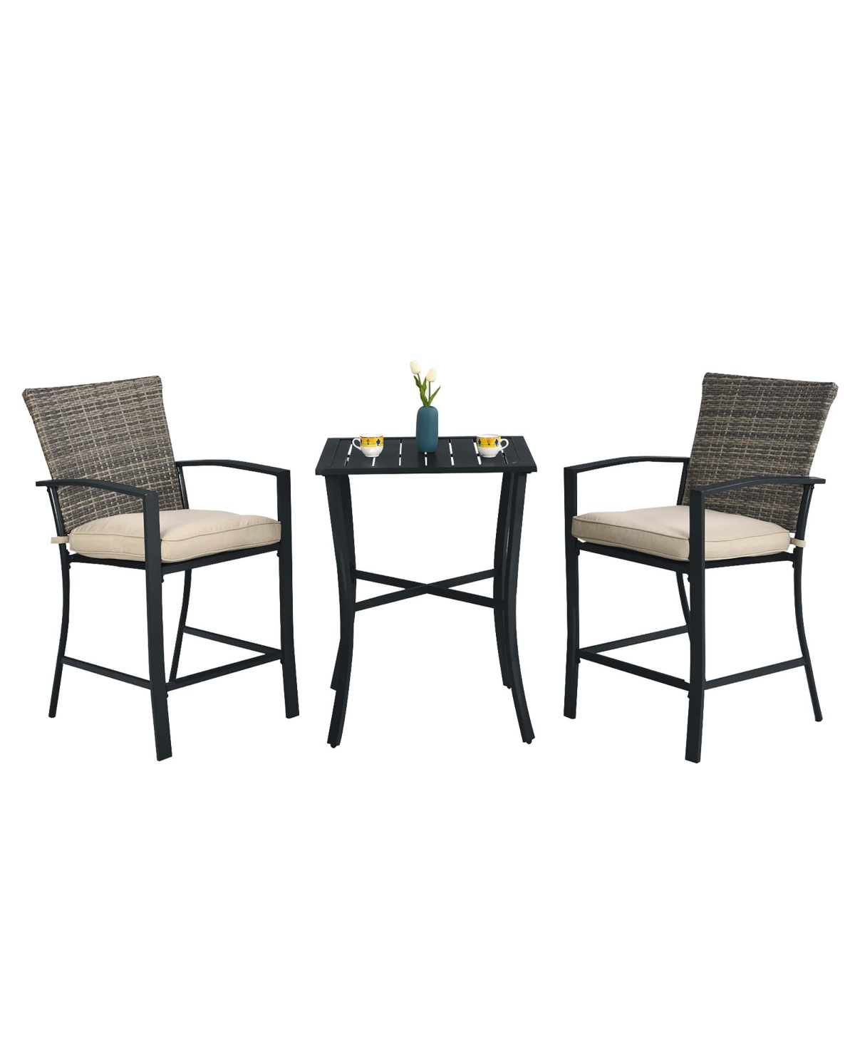 Click here for Costway Patio Rattan Bar Furniture Set Slat Table... prices