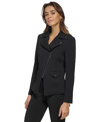 DKNY Women's Solid Zip-Front Notched-Collar Moto Blazer - Macy's