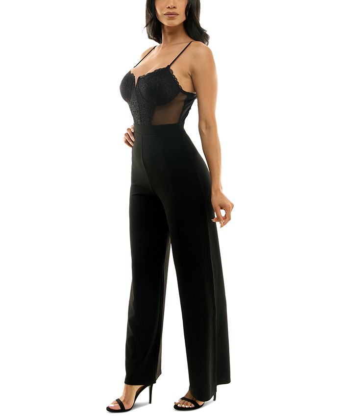 Almost Famous Juniors' Lace-Panel Bustier Jumpsuit - Macy's