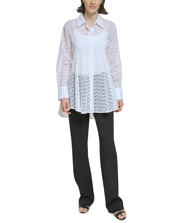 Donna Karan Women's Cotton Circle-Lace Spread-Collar Tunic - Macy's