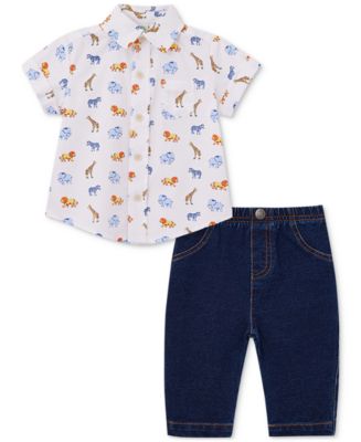 Little Me Baby Boys Safari Shirt and Jeans, 2 Piece Set - Macy's