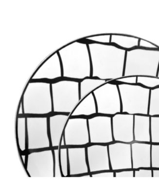 White with Black Scales Pattern Round Disposable Plastic Dinnerware ...