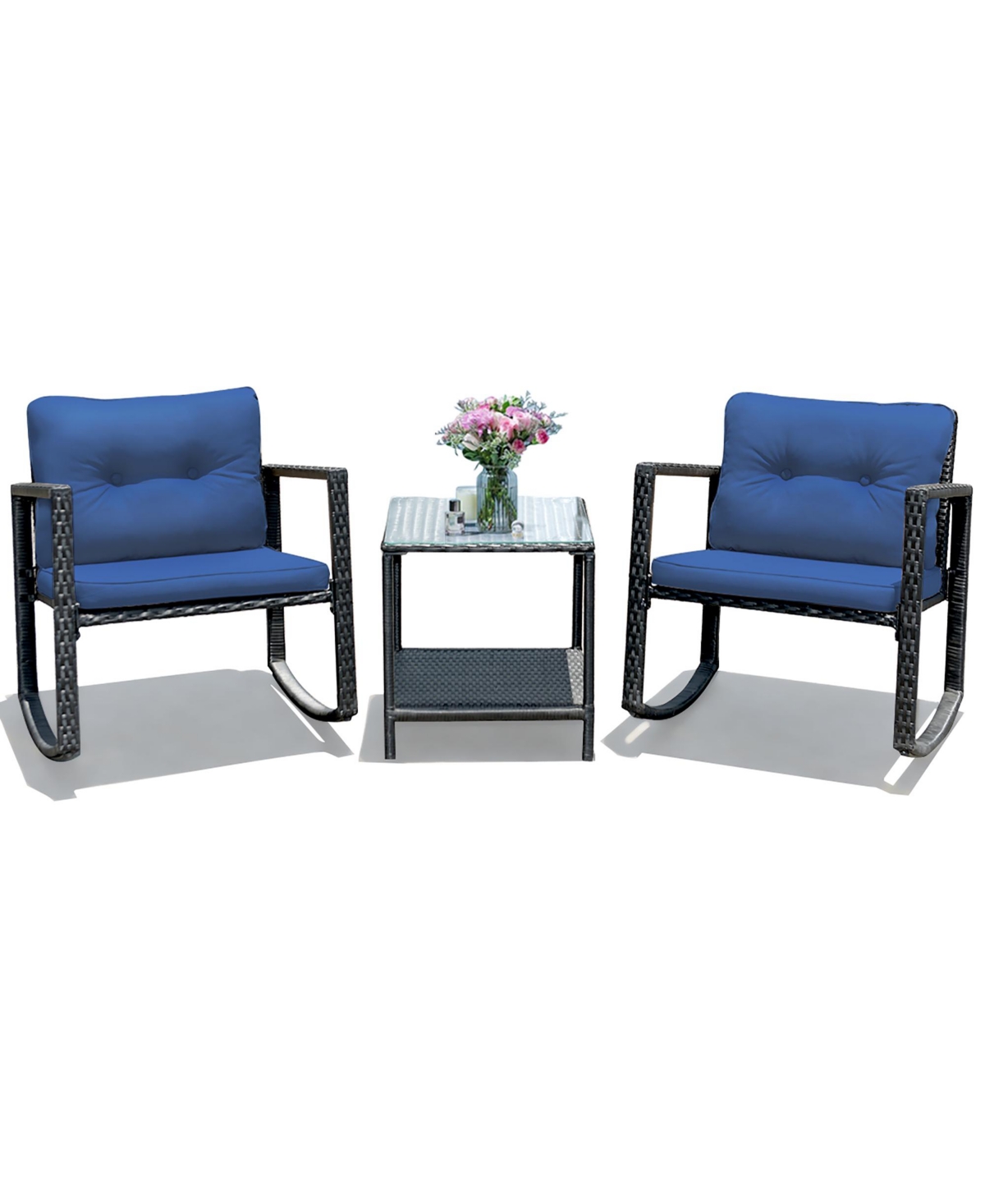 Click here for 3PC Patio Rattan Conversation Set Rocking Chair Cu... prices