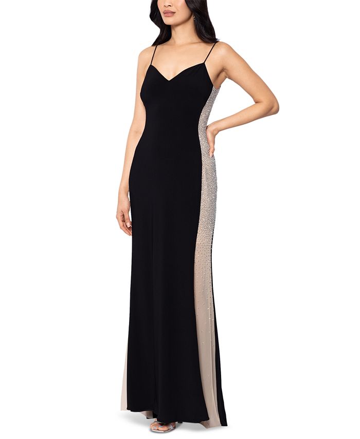 XSCAPE Women's V-Neck Caviar-Bead Long Dress - Macy's