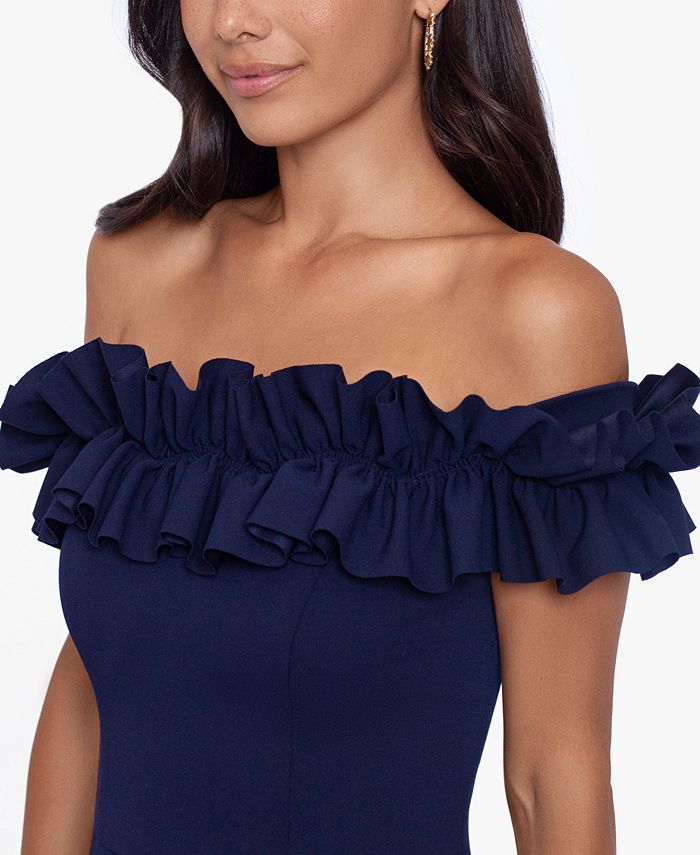 XSCAPE Ruffled Off-The-Shoulder Gown - Macy's