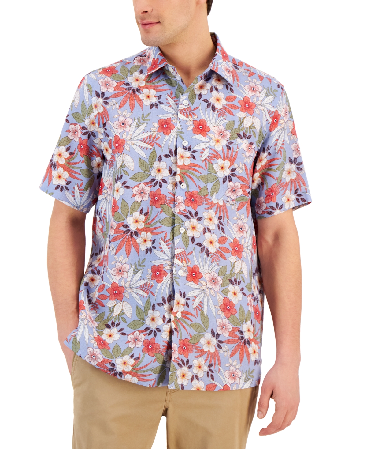 Club Room Mens Short Sleeve 100 Linen Floral Shirt Created For Macy