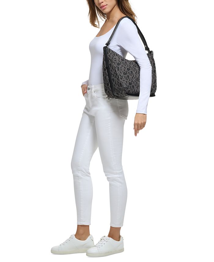 Calvin Klein Prism Jacquard Signature Top Zipper Convertible Hobo Bag ...