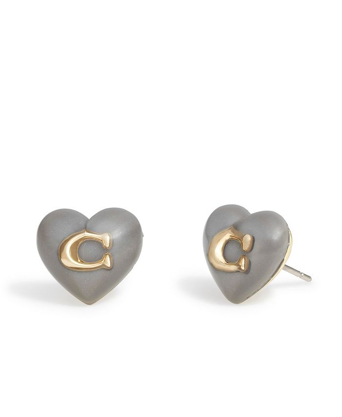 COACH Faux Stone Signature Heart Stud Earrings - Macy's