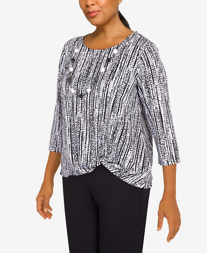 Alfred Dunner Women's Summer in The City Vertical Twist Hem Crew Neck ...