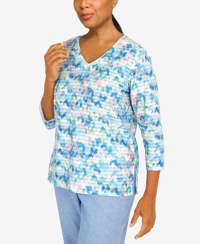 Alfred Dunner Women's Set Sail Abstract Texture V-neck Top & Reviews ...
