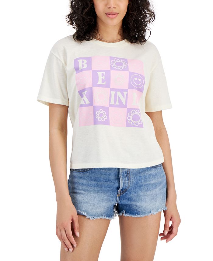 Rebellious One Juniors' Be Kind Checker Grid Graphic Tee - Macy's