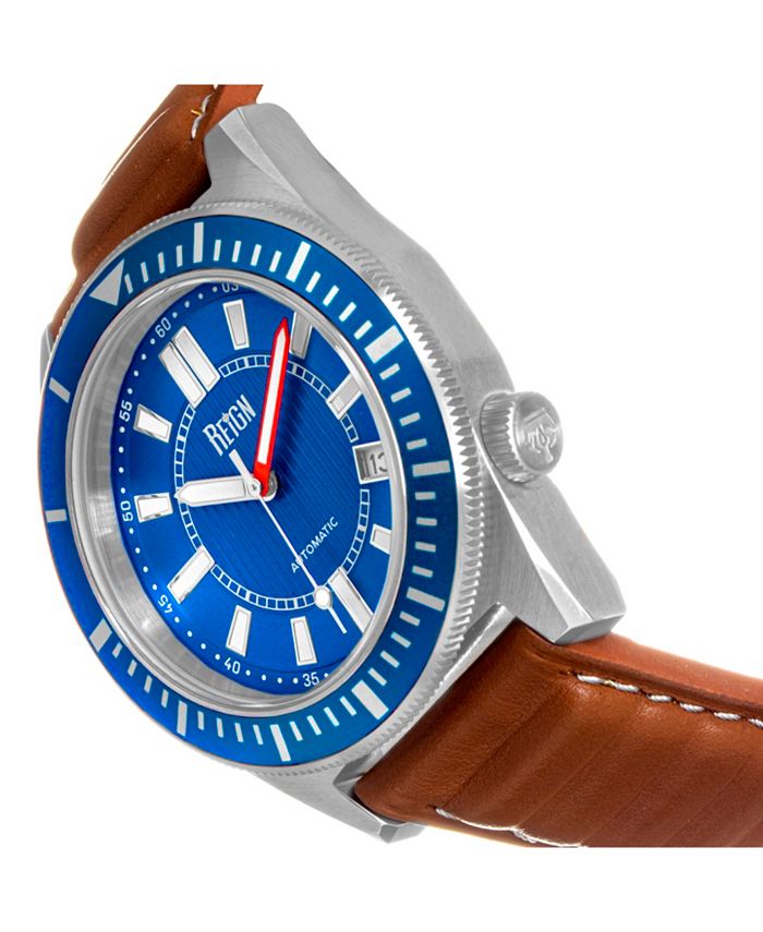 Reign Men Francis Leather Watch - Brown/Blue, 42mm - Macy's