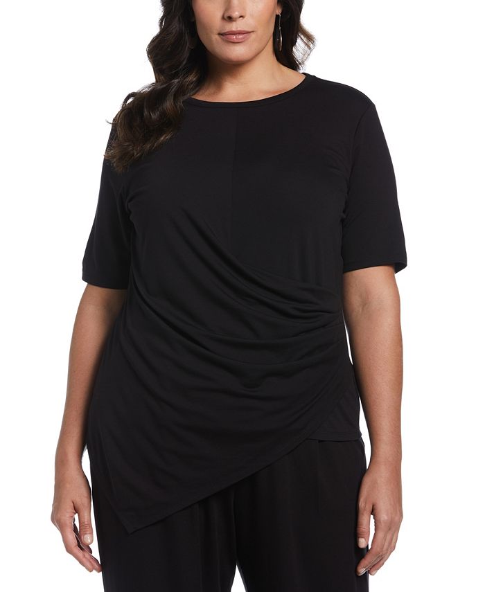 ELLA Rafaella Plus Size Drape Front Knit Elbow Sleeve Top - Macy's