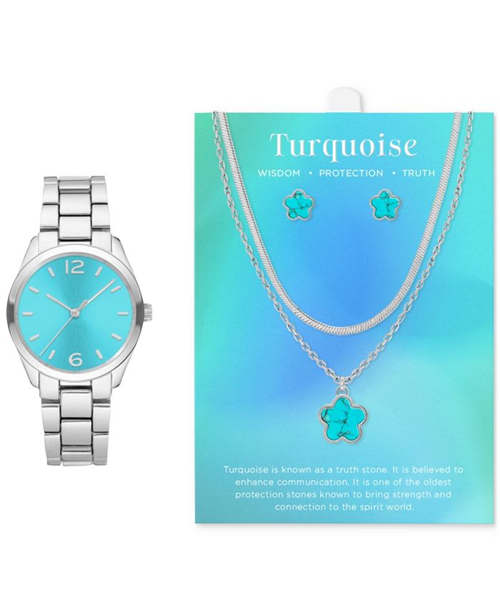 Jessica Carlyle Women's Silver-Tone Bracelet Watch 34mm Gift Set - Macy's