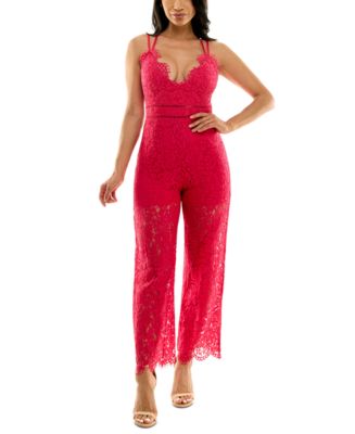 bebe Lace Strappy-Back Jumpsuit - Macy's