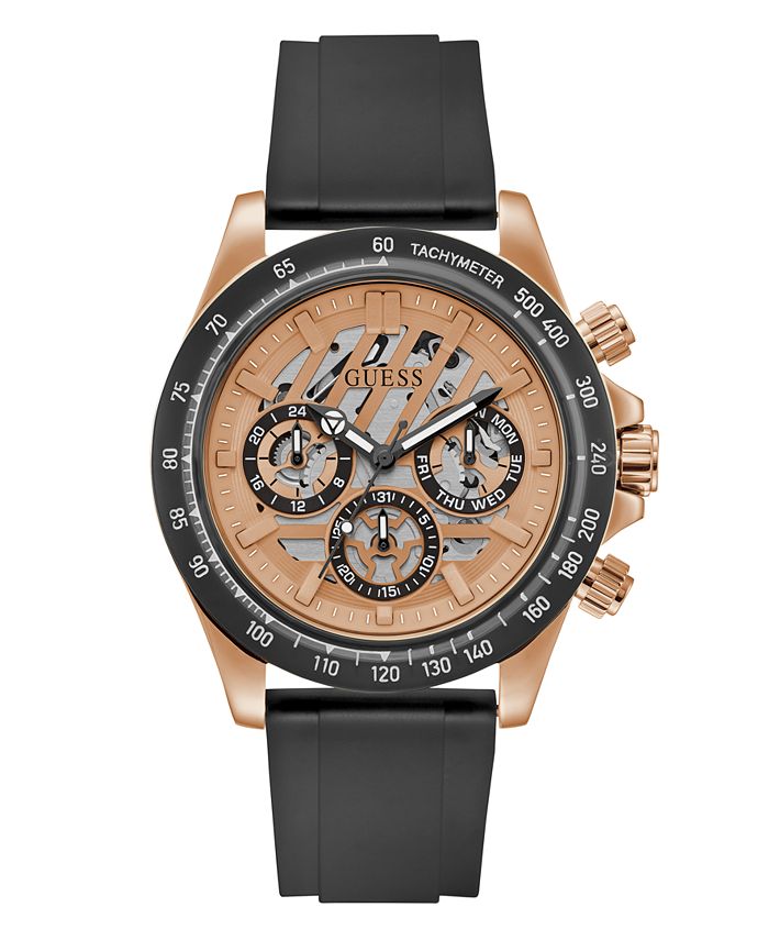 GUESS Men's Multifunction Black Polyurethane Watch 44mm - Macy's