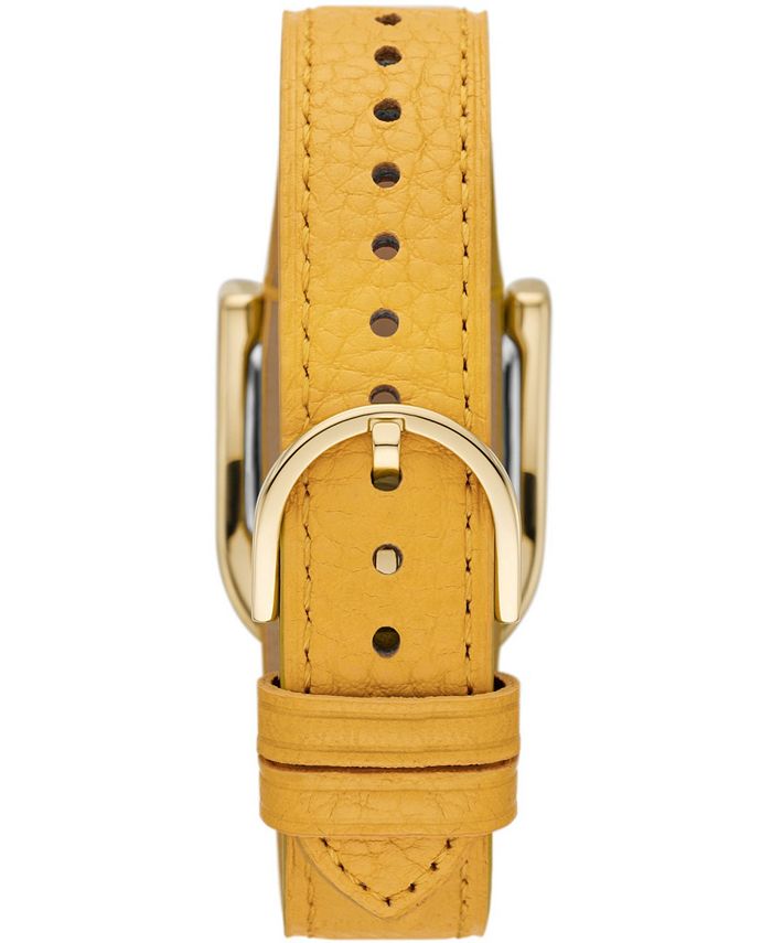 Fossil Women's Harwell Three-Hand Yellow Leather Strap Watch, 28mm - Macy's