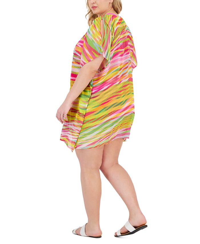 Becca ETC Plus Size Awaken Printed Flutter-Sleeve Tunic Swim Cover-Up ...