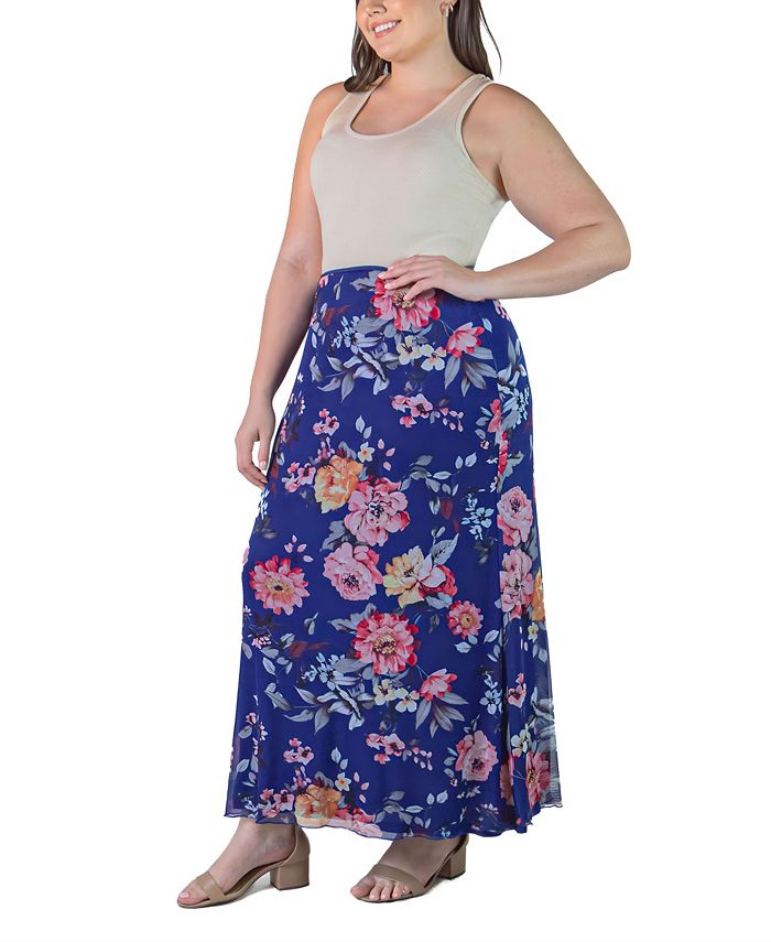 24seven Comfort Apparel Plus Size Sheer Overlay Elastic Waist Skirt ...