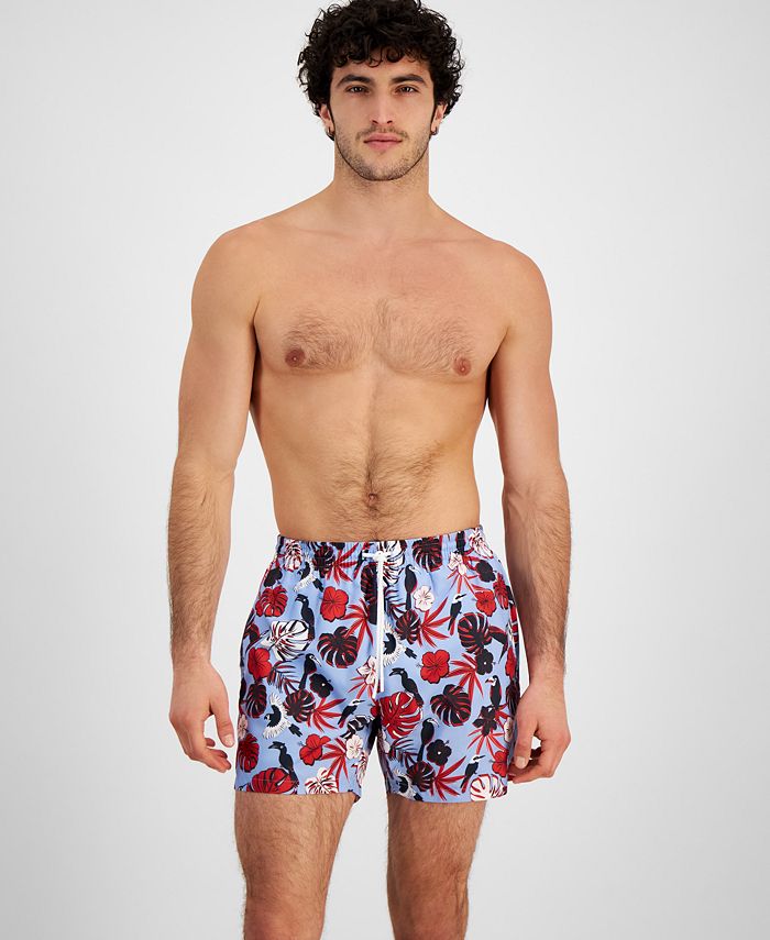 Hugo Boss Men's 5" Piranha Tropical Print Drawstring Swim Trunks - Macy's