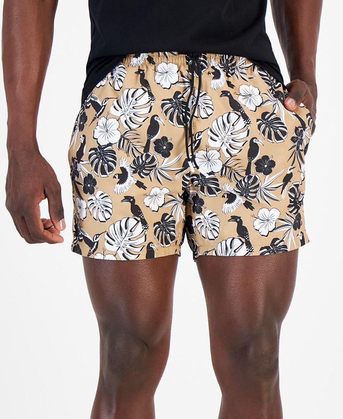 Hugo Boss Men's 5" Piranha Tropical Print Drawstring Swim Trunks - Macy's