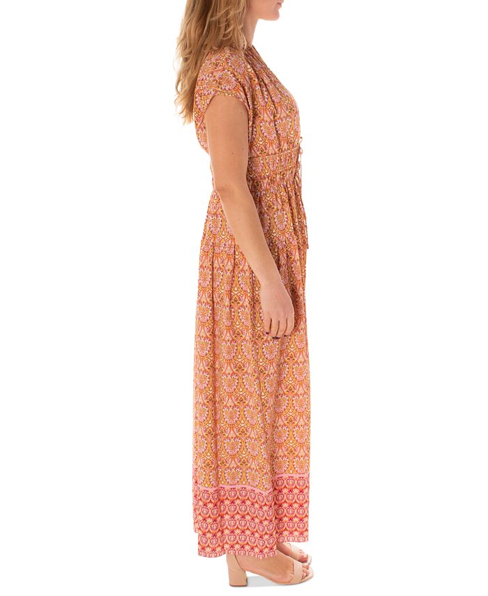 Maison Tara Women's Printed Cap-Sleeve Shirred-Waist Crepe Maxi Dress ...