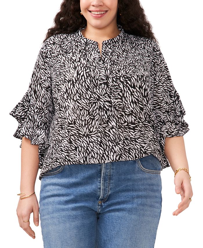 Vince Camuto Plus Size Ruffled-Sleeve Pleated Top - Macy's
