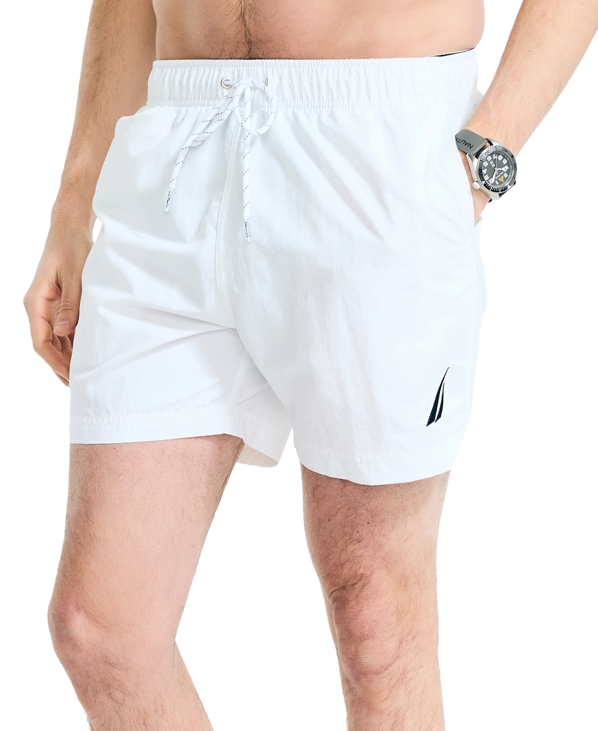 Nautica Men's Quick Dry Nylon 5" Swim Trunks In Bright White | ModeSens