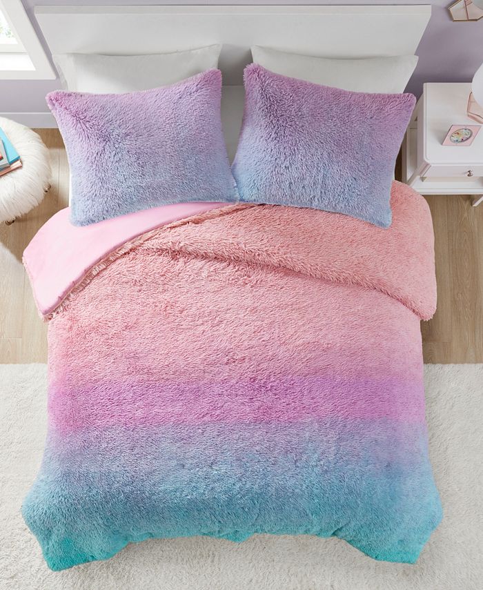 Mi Zone Primrose Ombre Shaggy Faux Fur 3 Piece Comforter Set Full