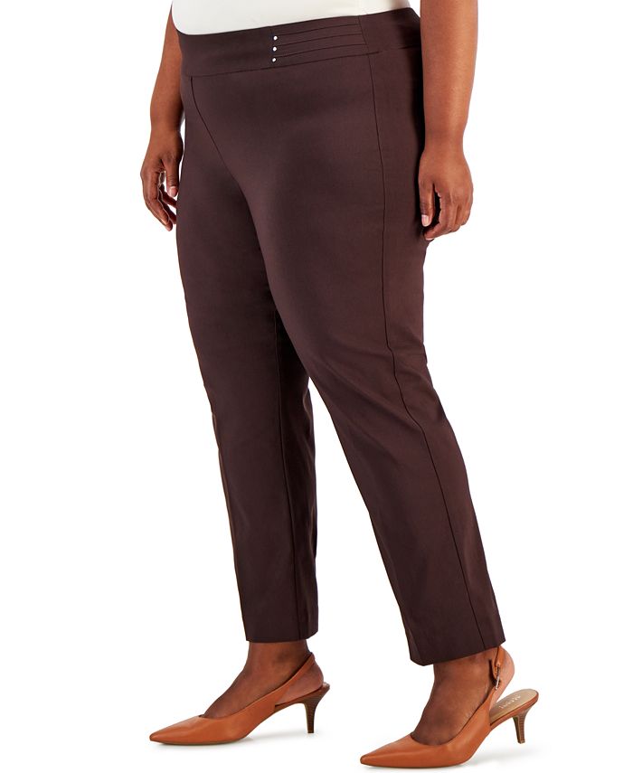 JM Collection Plus Size Tummy Control Pull-On Slim-Leg Pants, Created ...