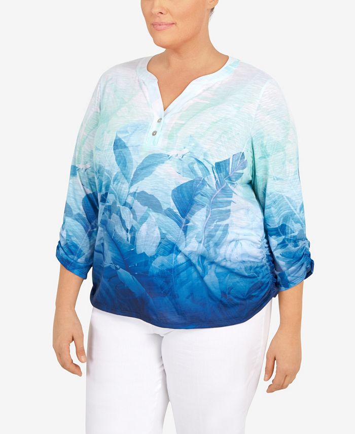 Alfred Dunner Plus Size Cool Vibrations Buttoned Neck Ombre Top ...