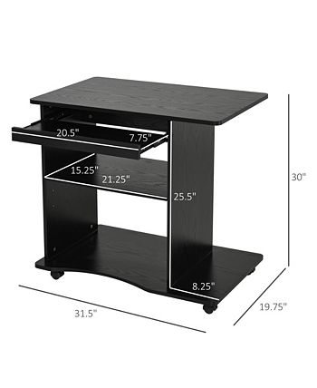 HOMCOM Mobile Computer Desk Office Table with Sliding Keyboard, Shelves ...