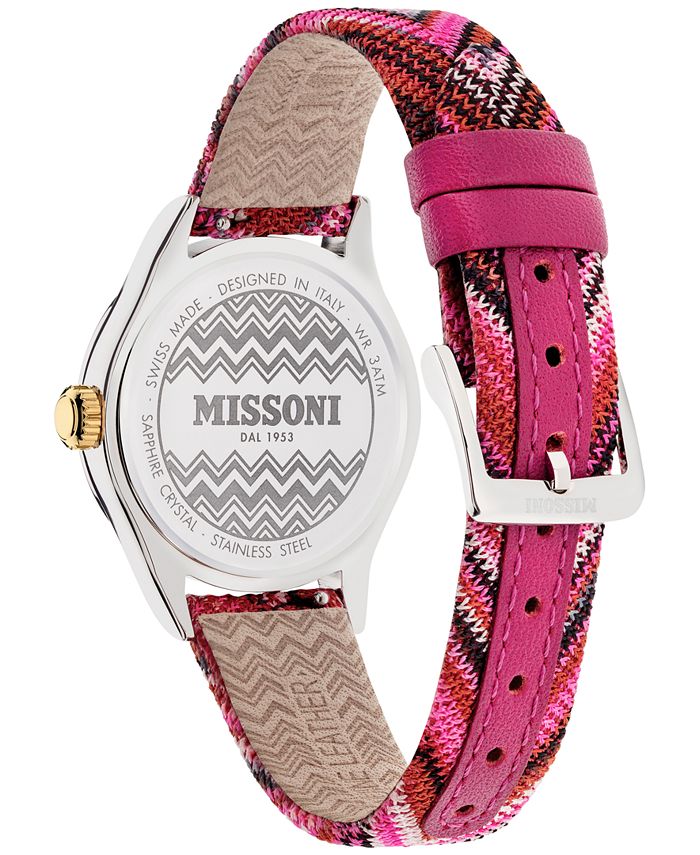 Missoni Women's Swiss Classic Red Multicolor Zigzag Fabric Strap Watch ...