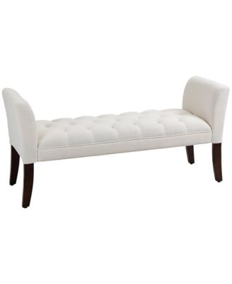 HOMCOM End of Bed Bench with Button Tufted Design Upholstered Bench with Arms and Solid Wood Legs for Bedroom Cream White Macy s