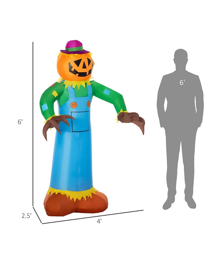 Outsunny 6ft Inflatable Halloween Pumpkin Scarecrow with Open Claws ...