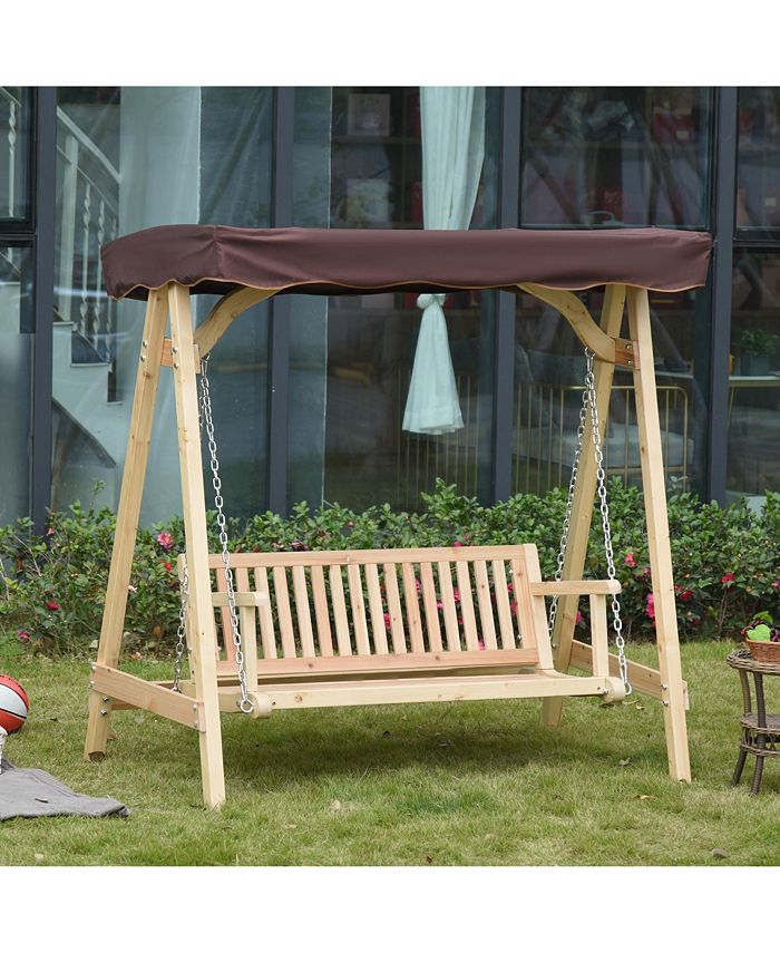 Outsunny 2-Person Outdoor Swing Porch Swing with Wooden Stand, Strong A ...