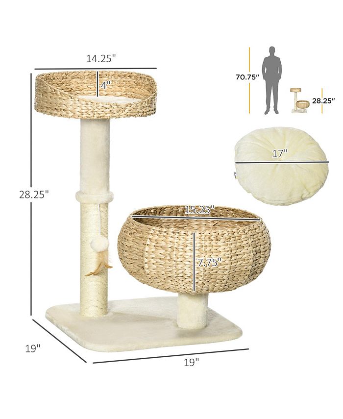 PawHut 28" Elevated Cat Bed with Sisal Scratching Post for Indoor ...