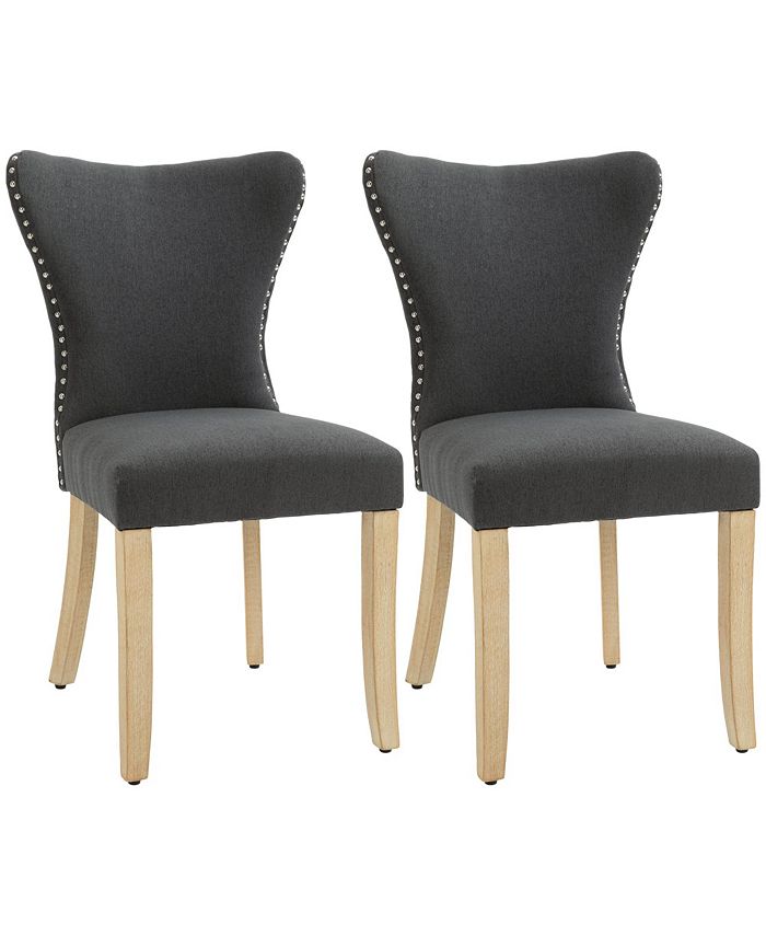 HOMCOM Armless Dining Chairs Set of 2, Modern Accent Chair with Wing Backrest, Linen Upholstery ...