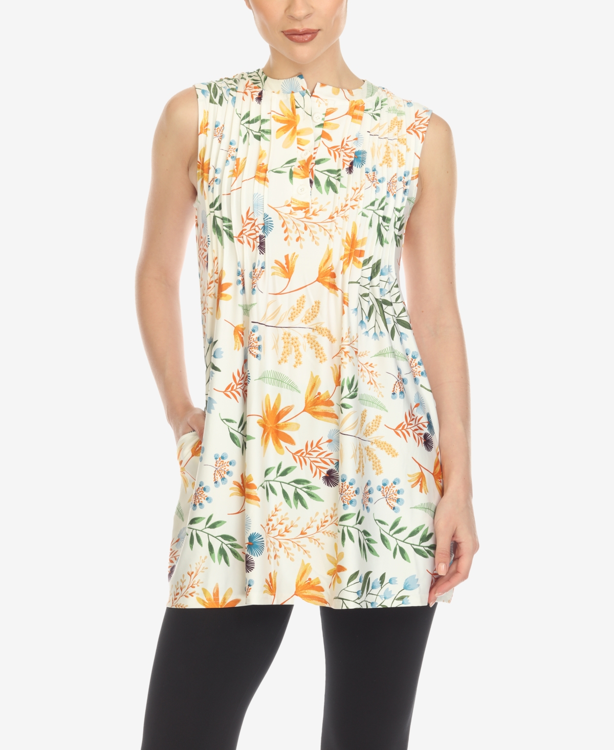 Click here for White Mark Womens Floral Sleeveless Tunic Top - Wh... prices