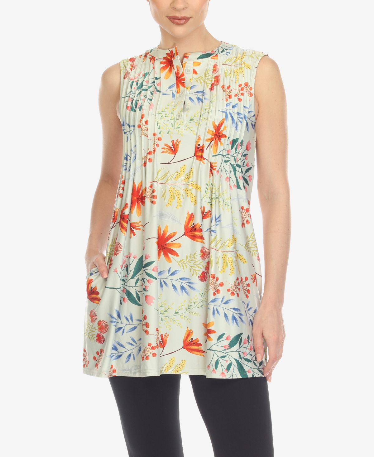 Click here for White Mark Womens Floral Sleeveless Tunic Top - Sa... prices