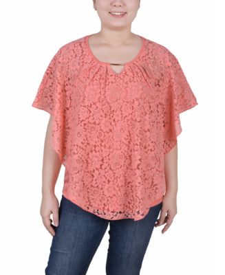 NY Collection Petite Lace Poncho Top with Matching Tank - Macy's