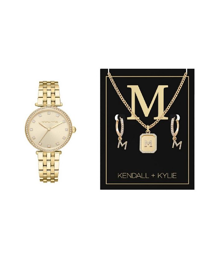 Kendall + Kylie Women's Analog Shiny Gold-Tone Watch 34mm Gift Set - Macy's